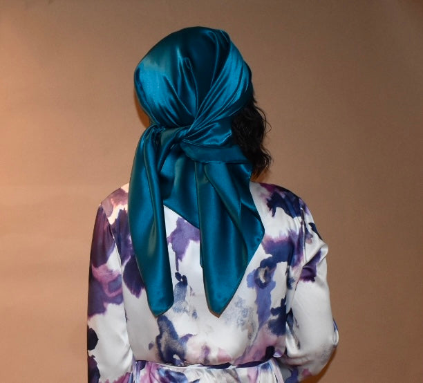 Yara- silk sleep scarf-teal head scarf-silk head covering-silk hair ...